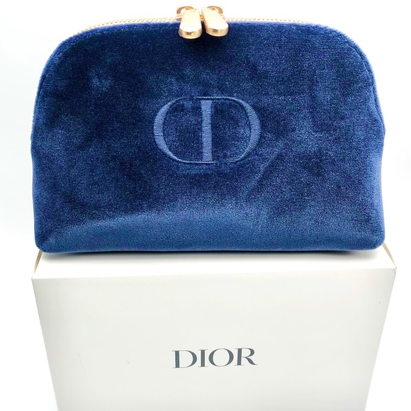 Dior | Bags | Dior Navy Blue Velvet Makeup Bag Gold Zipper New | Poshmark